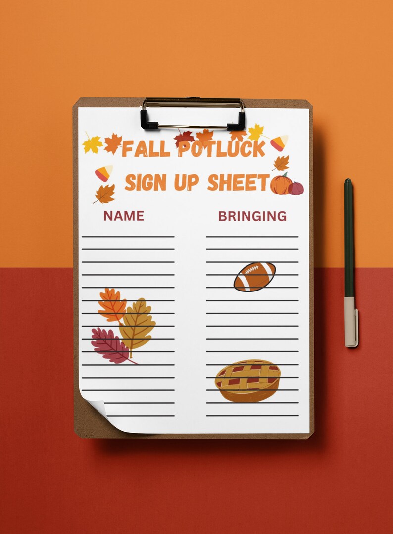 Autumn Potluck Participation Sheet, Fall Harvest Potluck Sign up Form ...