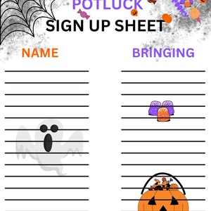Halloween Potluck Sign up Sheet: Editable Party Form (PNG, PDF) - Etsy