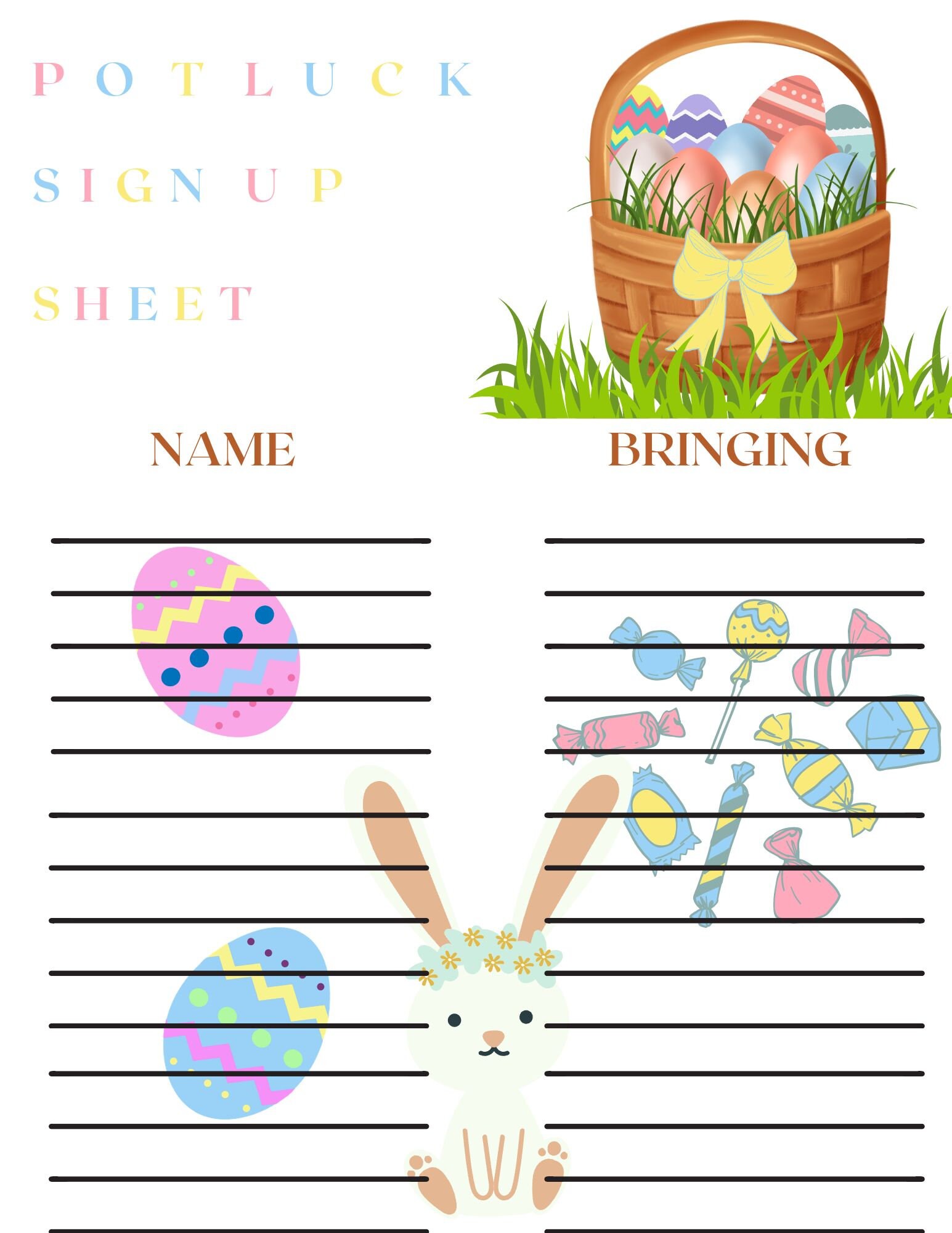 Easter Potluck Sign up Sheet| Printable Party Planner| Instant Download ...