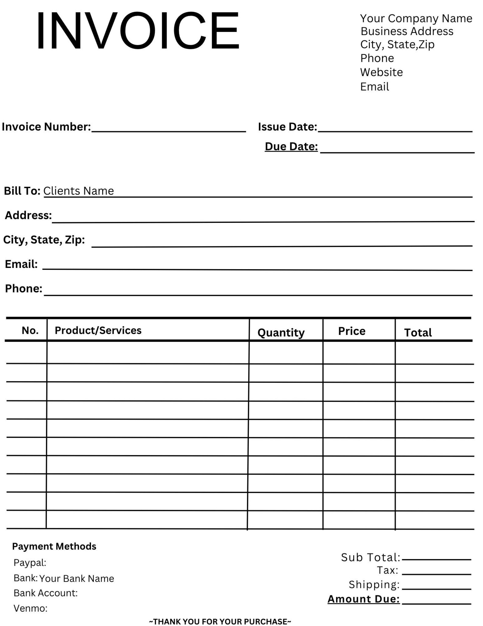 Invoice Template, Business Invoice, Printable Invoice, Payment Request ...