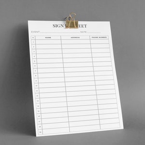 Editable Event Sign up Sheet: Printable Digital Organizer (PDF, PNG) - Etsy
