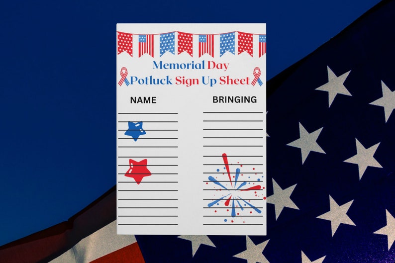 Memorial Day Potluck Sign up Sheet: Patriotic BBQ Planner (digital ...