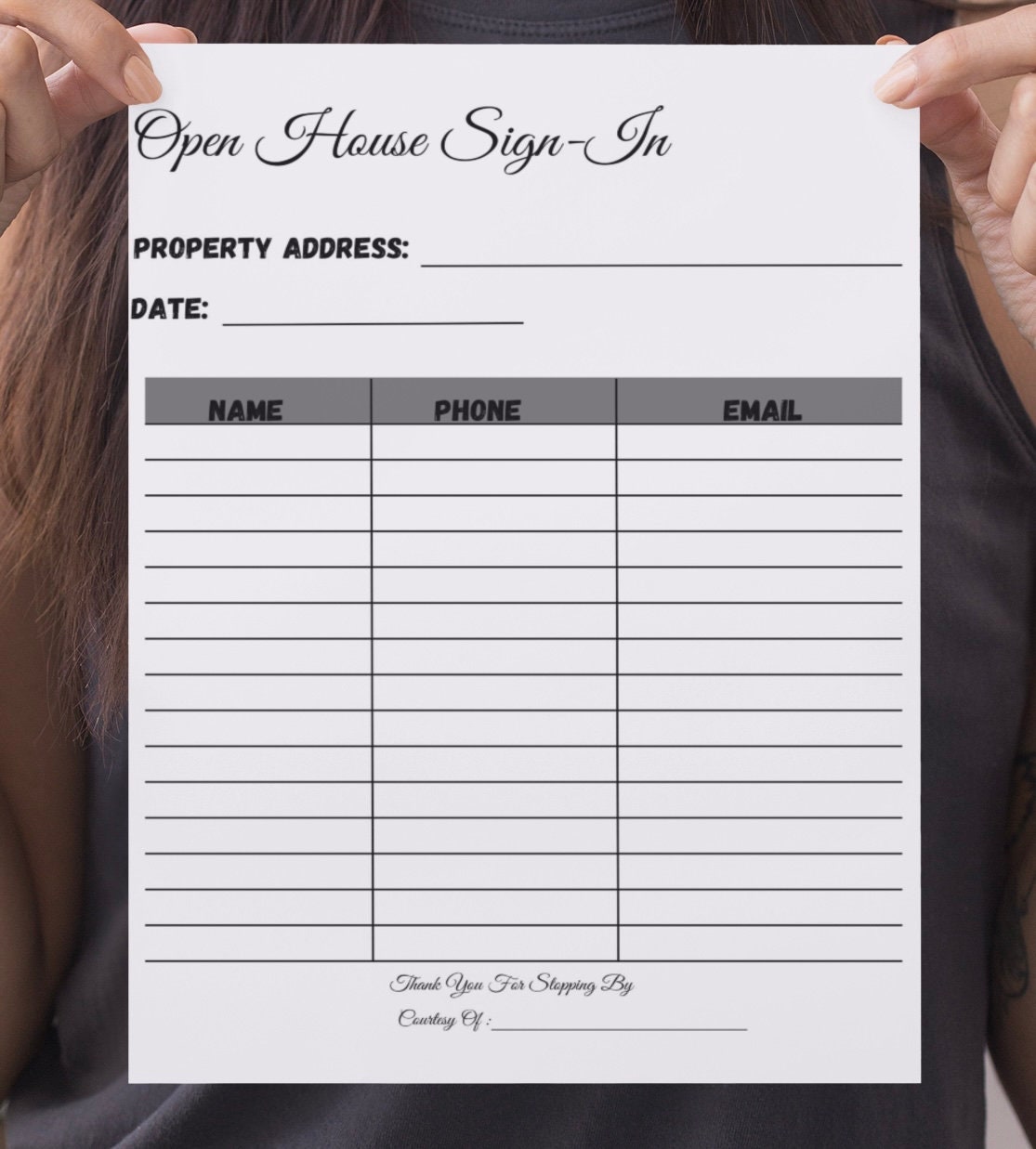 Open House Sign-in Sheet, Open House Guestbook, Property Tour Sign-in ...