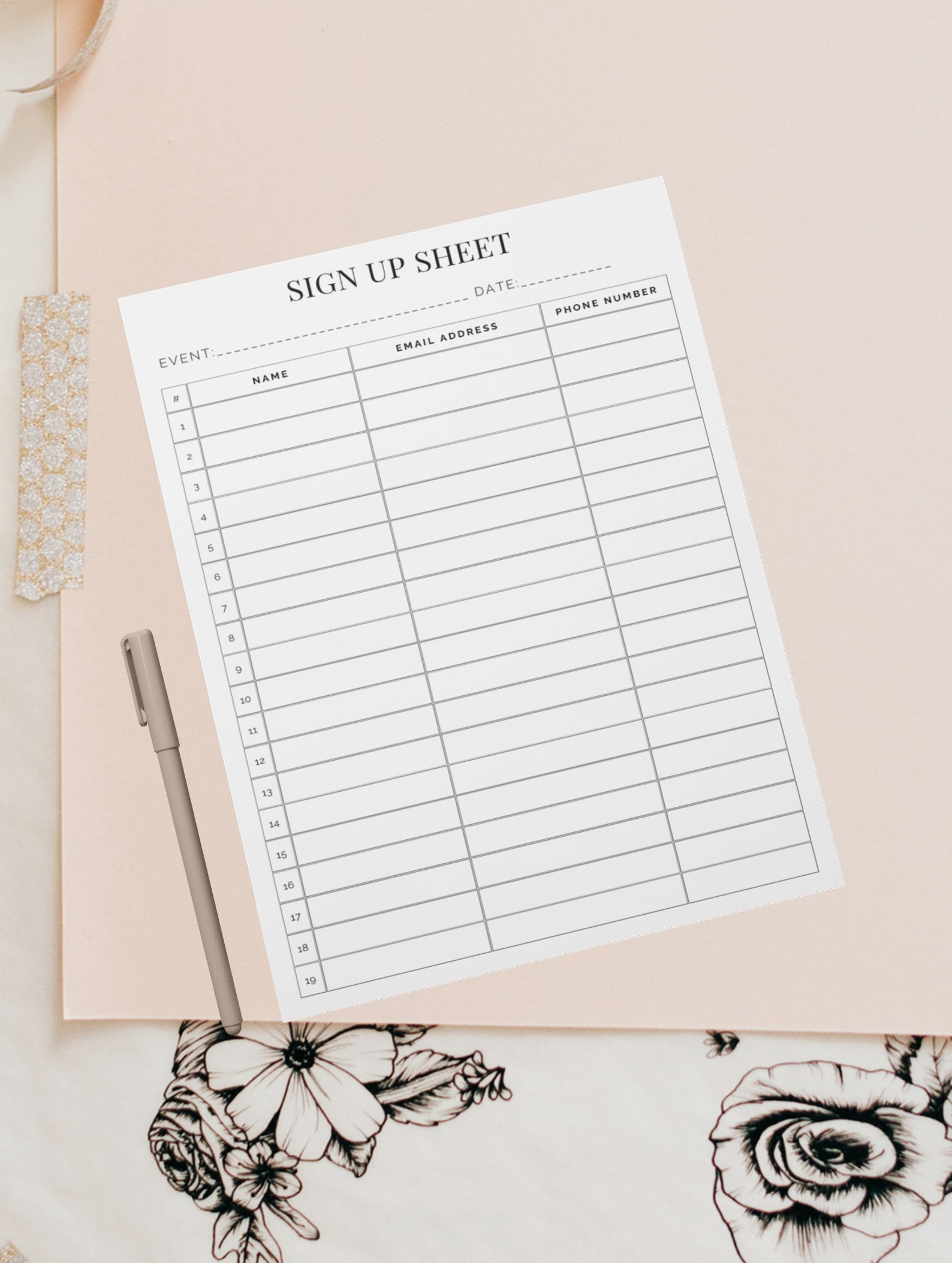 Sign up Template, Editable Sign up Sheet, Event Sheet, Contact ...
