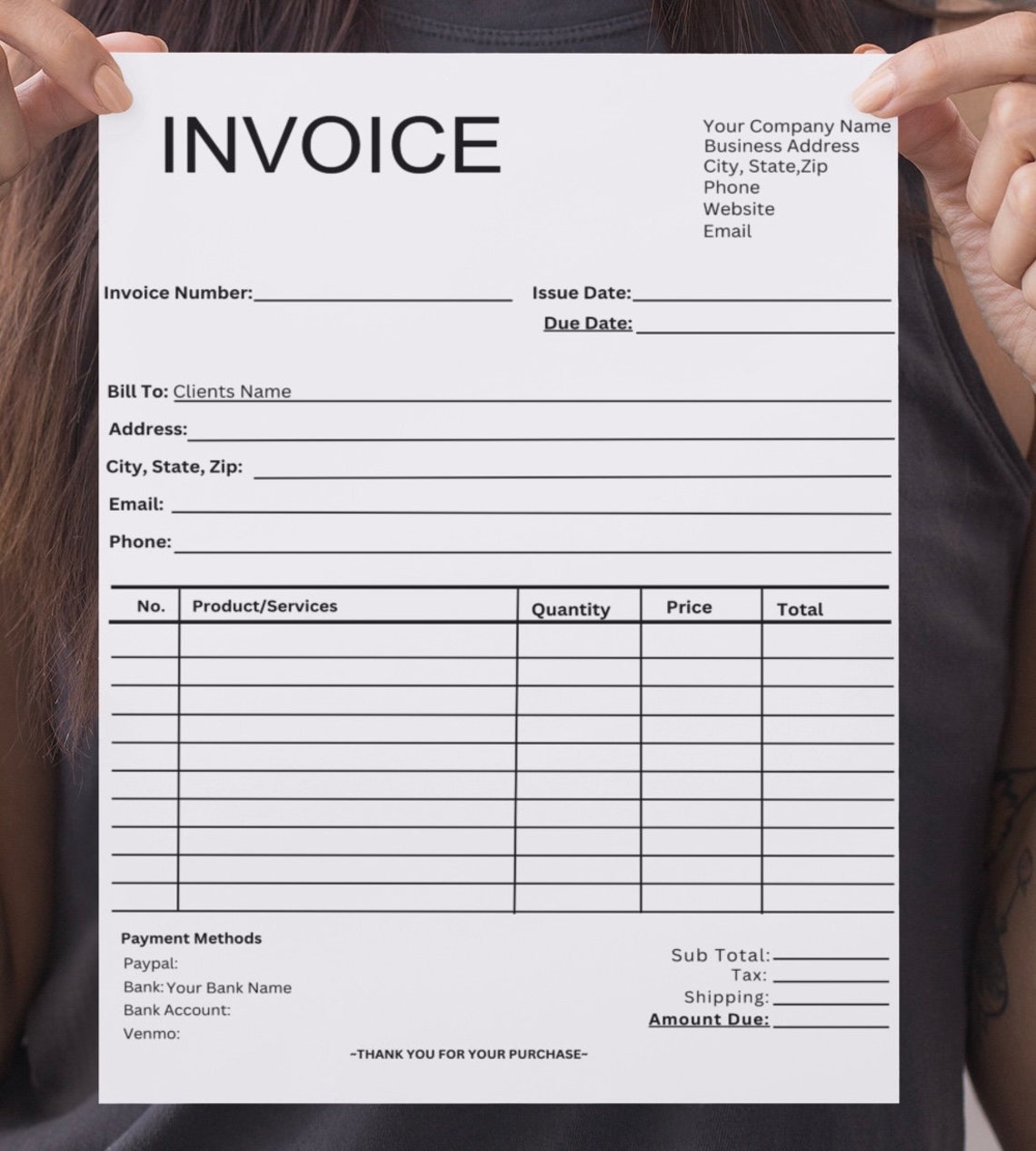 Invoice Template, Business Invoice, Printable Invoice, Payment Request ...