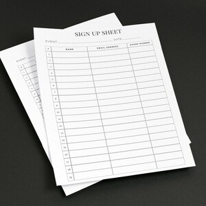 Sign up Template, Editable Sign up Sheet, Event Sheet, Contact ...