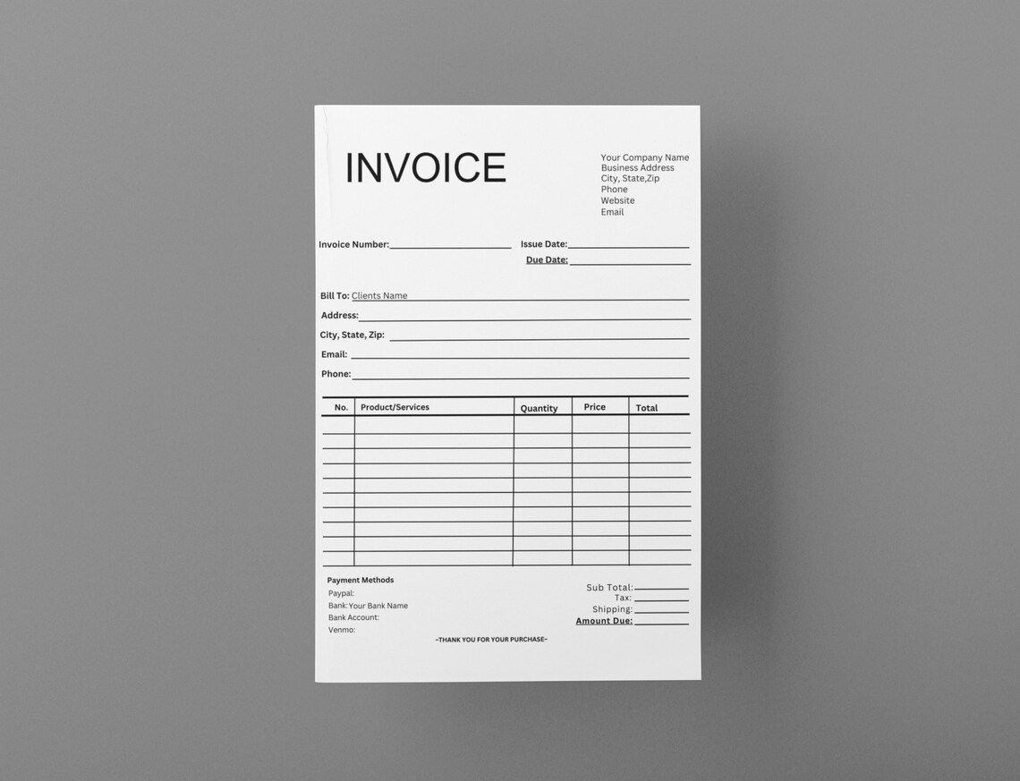 Invoice Template, Business Invoice, Printable Invoice, Payment Request ...