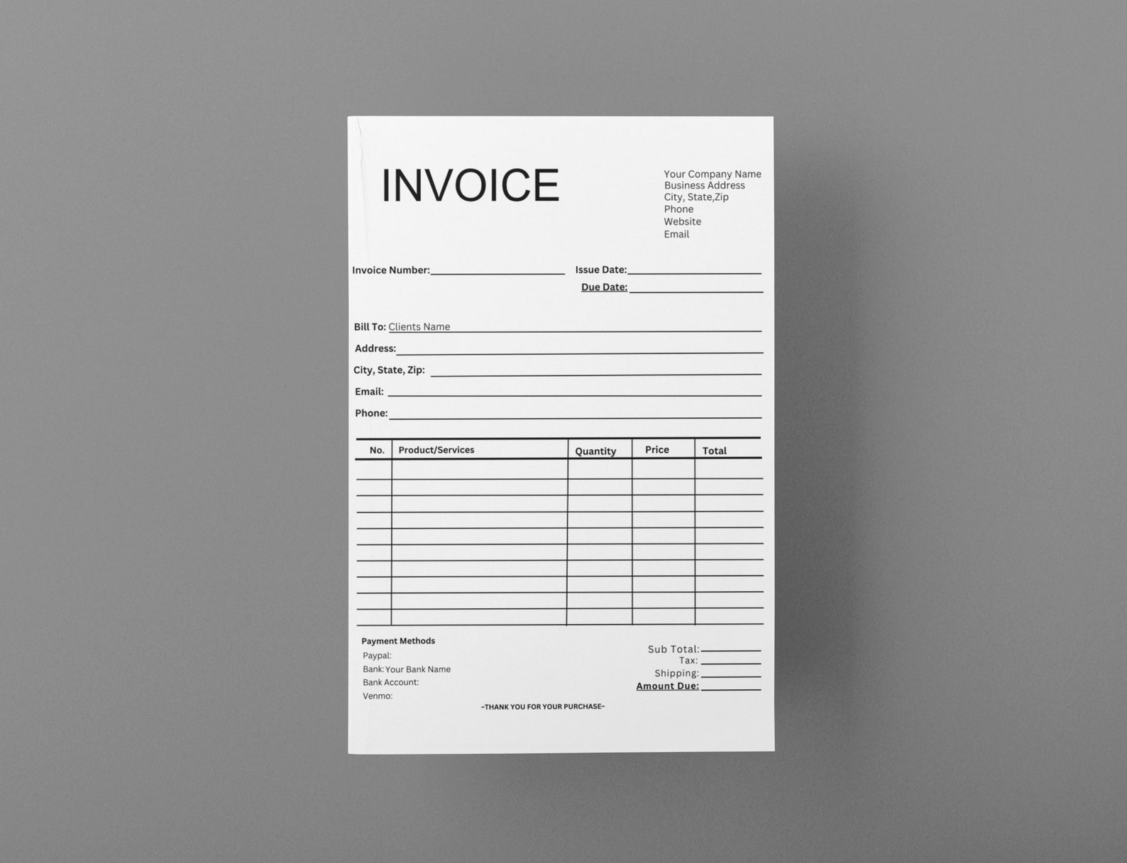 Invoice Template, Business Invoice, Printable Invoice, Payment Request ...