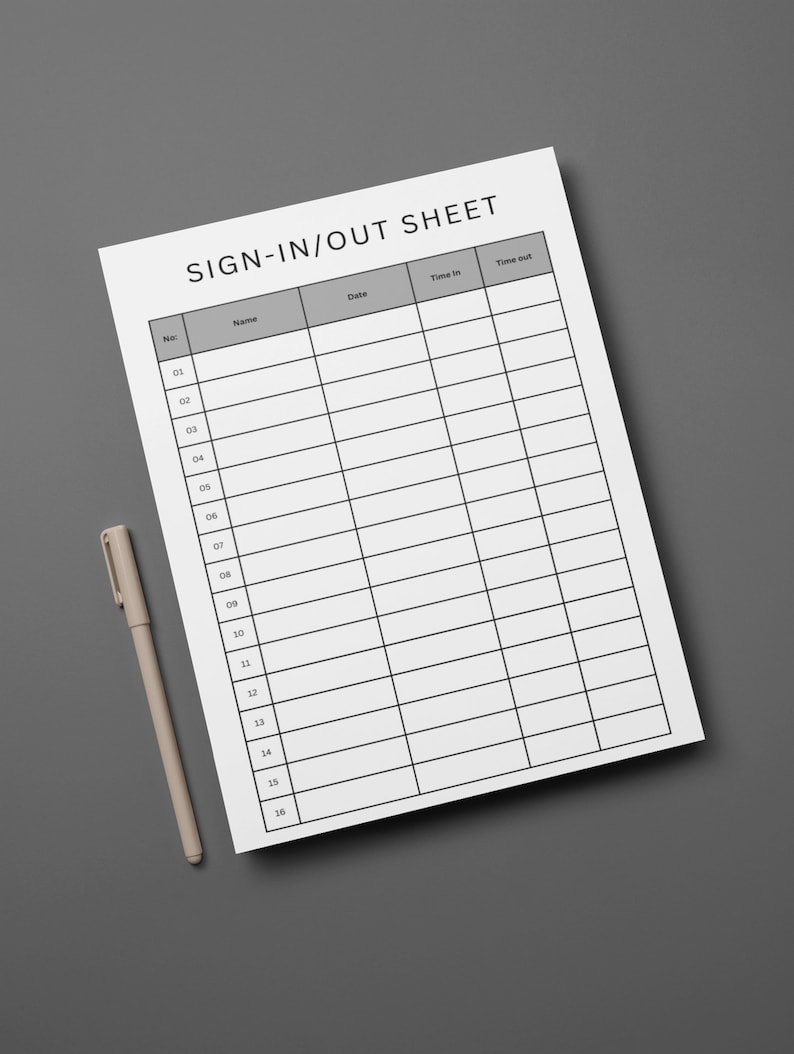 Sign-in Sheets/sign-out Sheets, Attendance Sheet, Visitors Log, Check ...