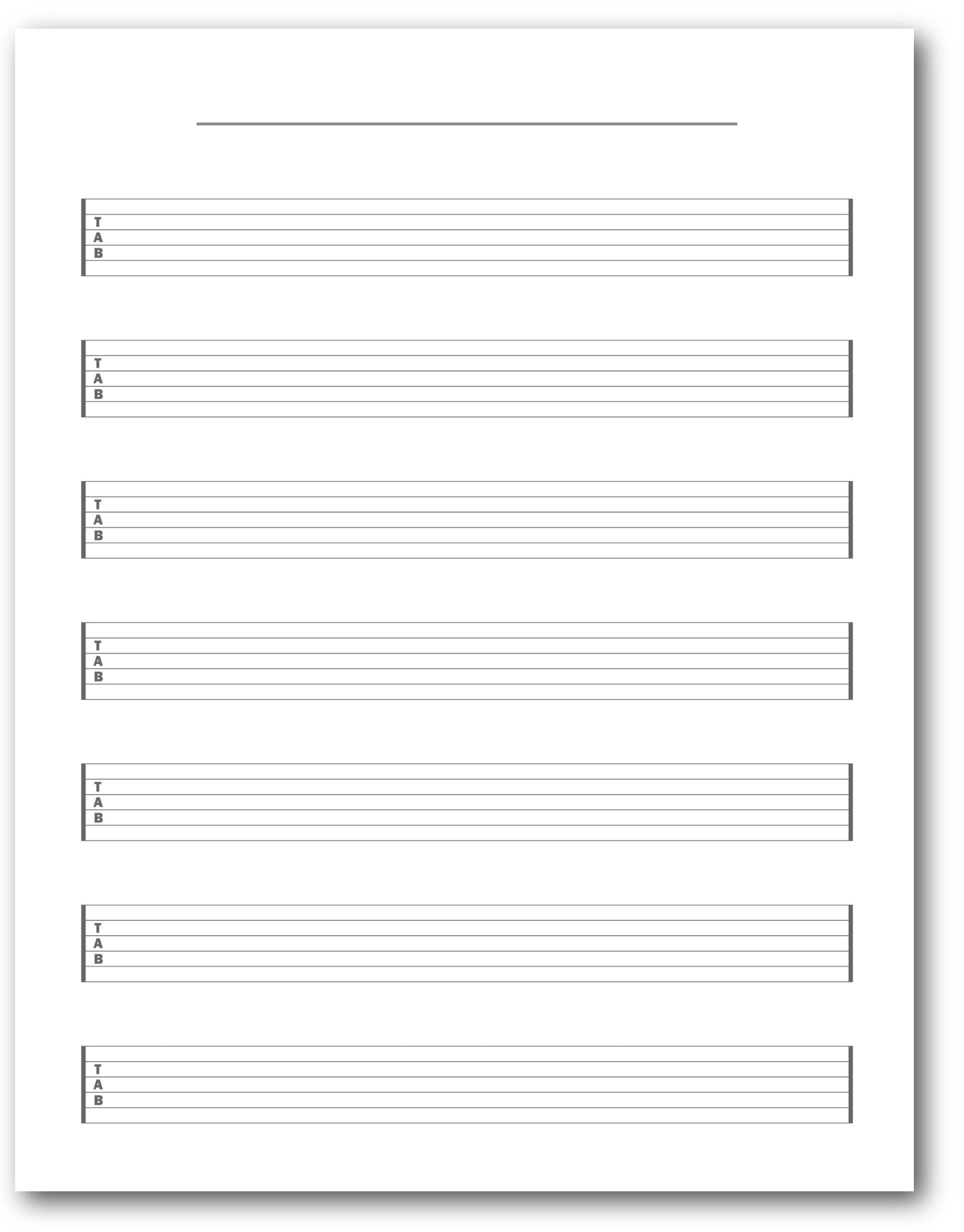 Blank 6-string Bass Guitar Tablature - 7 Rows, Blank Sheet Music, Blank ...