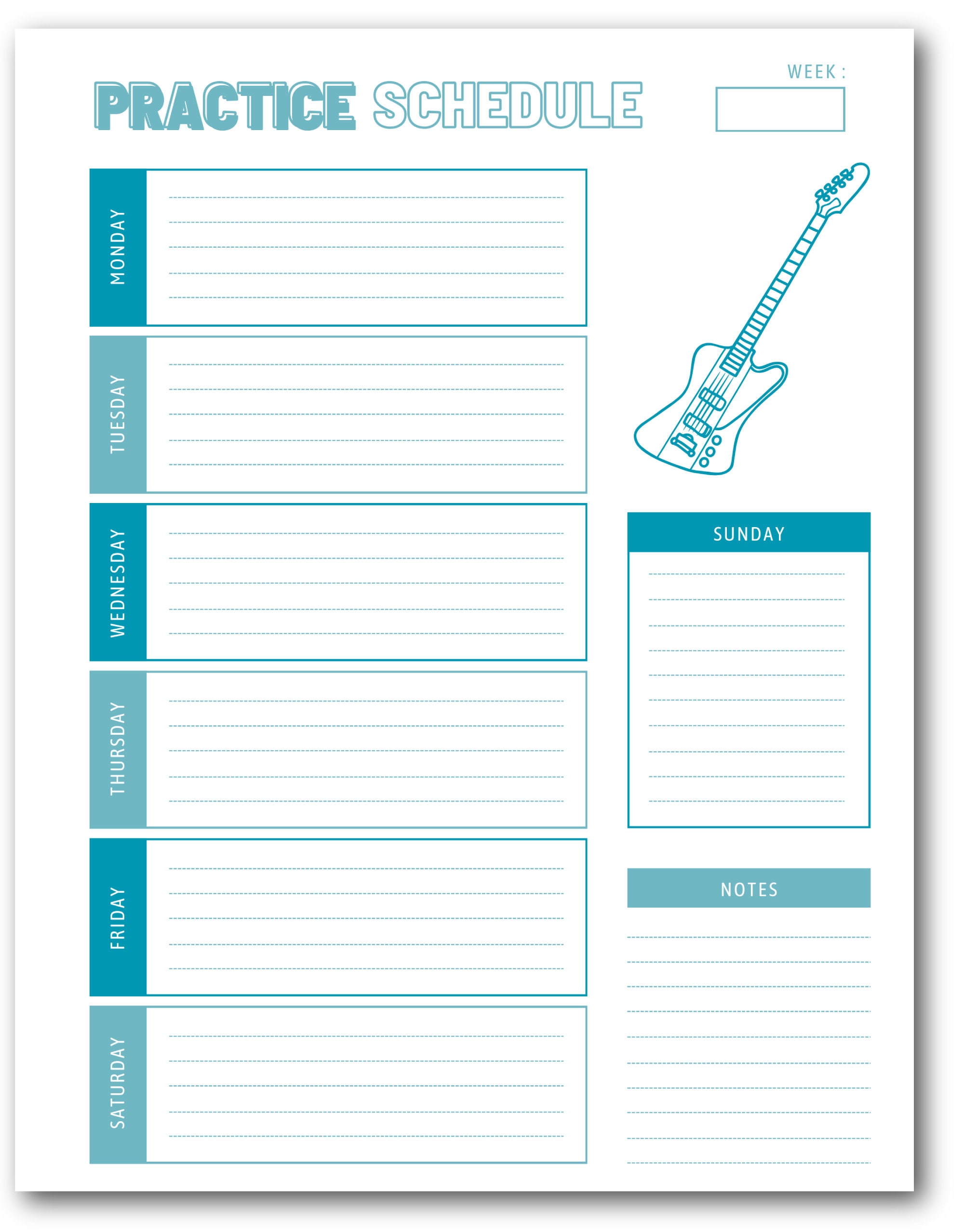 Weekly Bass Guitar Practice Planner- Printable, Study Planner, Practice ...