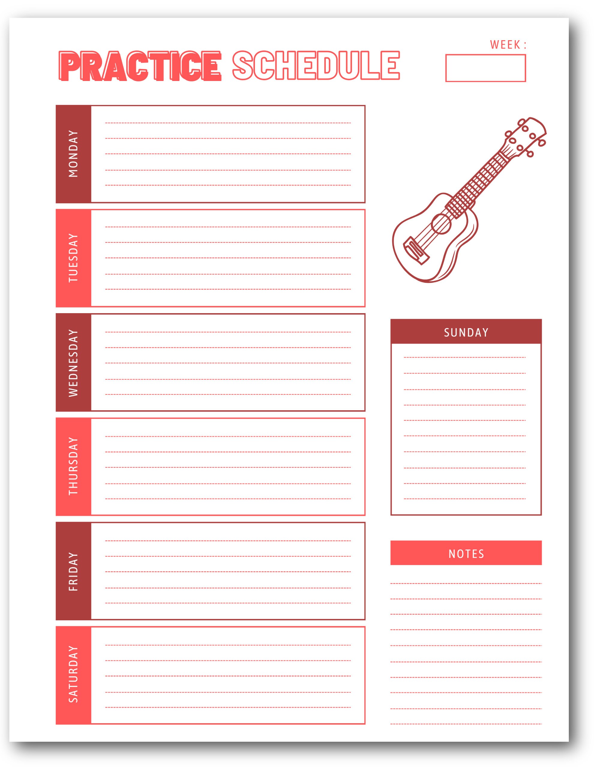 Weekly Ukulele Practice Planner- Printable, Study Planner, Weekly ...