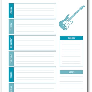 Weekly Electric Guitar Practice Planner- Printable, Study Planner ...