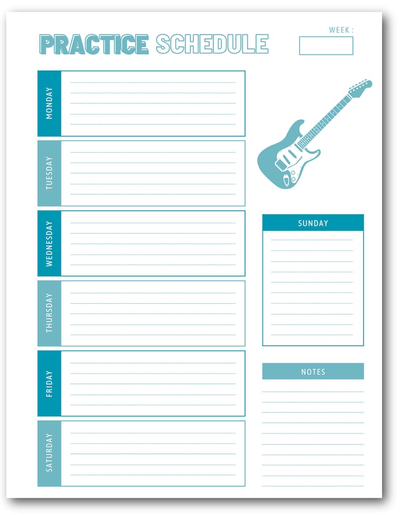 Weekly Electric Guitar Practice Planner- Printable, Study Planner ...