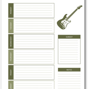 Weekly Electric Guitar Practice Planner- Printable, Study Planner ...