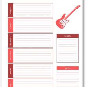 Weekly Electric Guitar Practice Planner- Printable, Study Planner ...