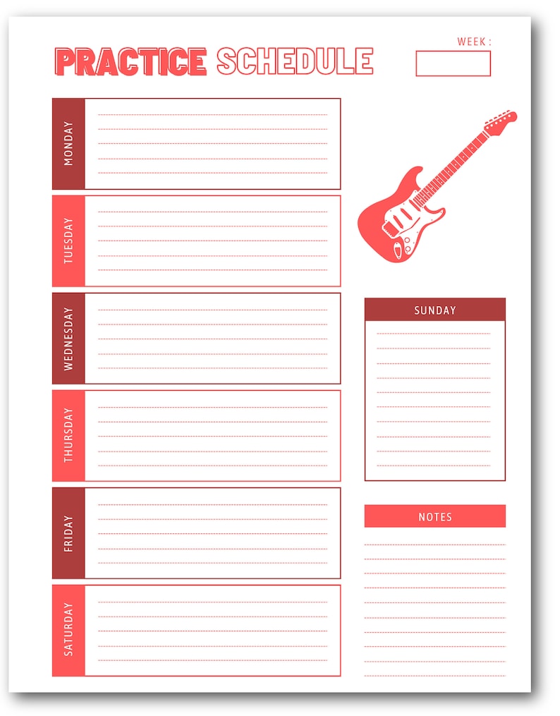Weekly Electric Guitar Practice Planner- Printable, Study Planner ...