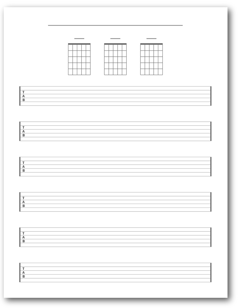 Blank Guitar Tablature With Chord Diagrams - 6 Tablature Rows, 3 Chord ...