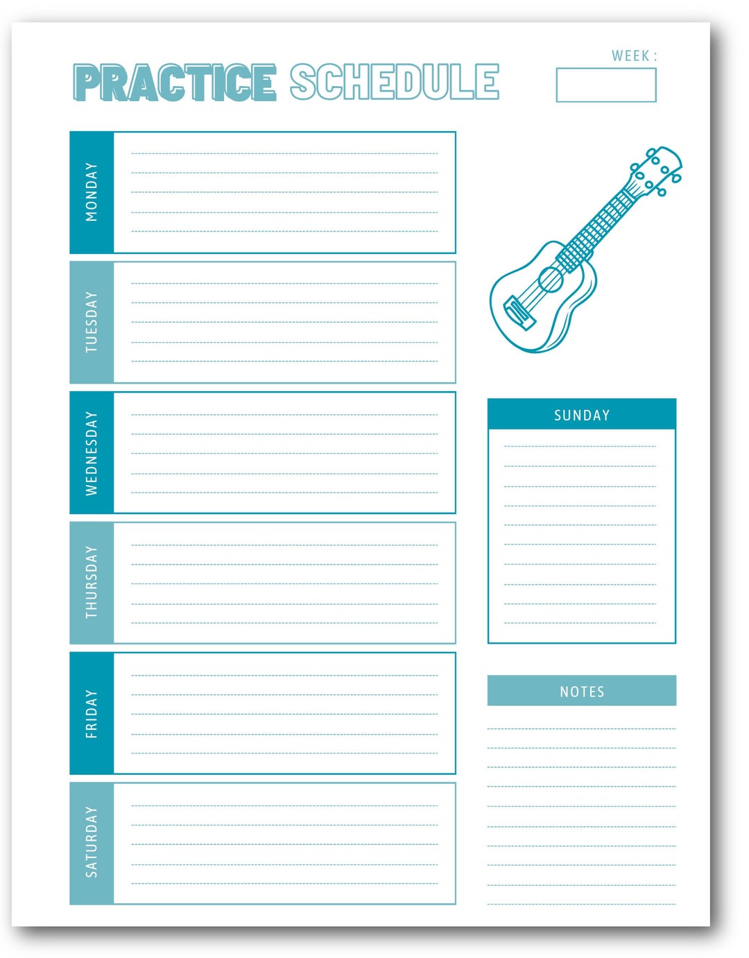Weekly Ukulele Practice Planner- Printable, Study Planner, Weekly ...