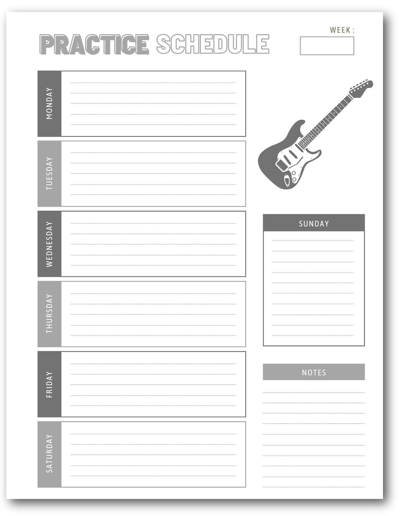 Weekly Electric Guitar Practice Planner- Printable, Study Planner ...