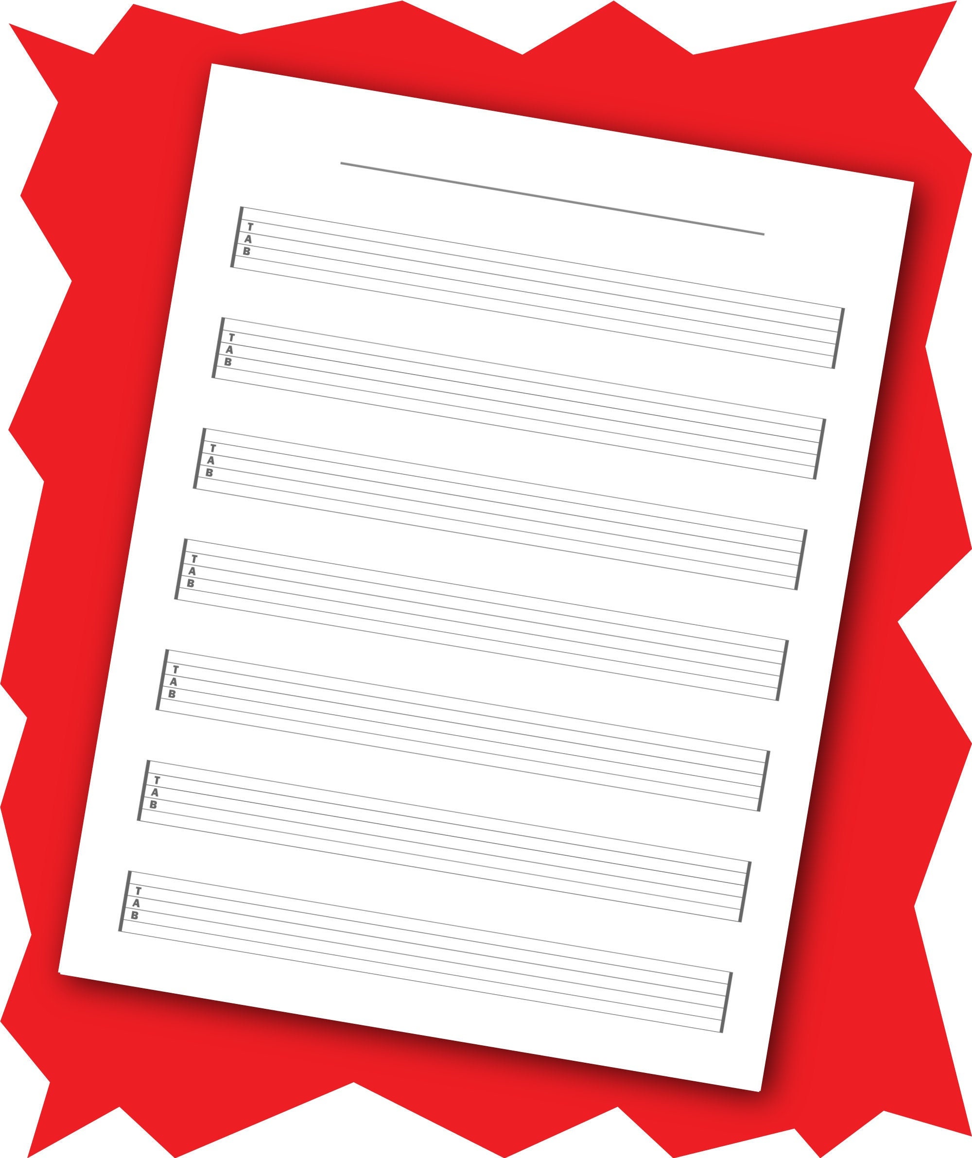 Blank 6-string Guitar Tablature - 7 Rows, Blank Sheet Music, Blank ...