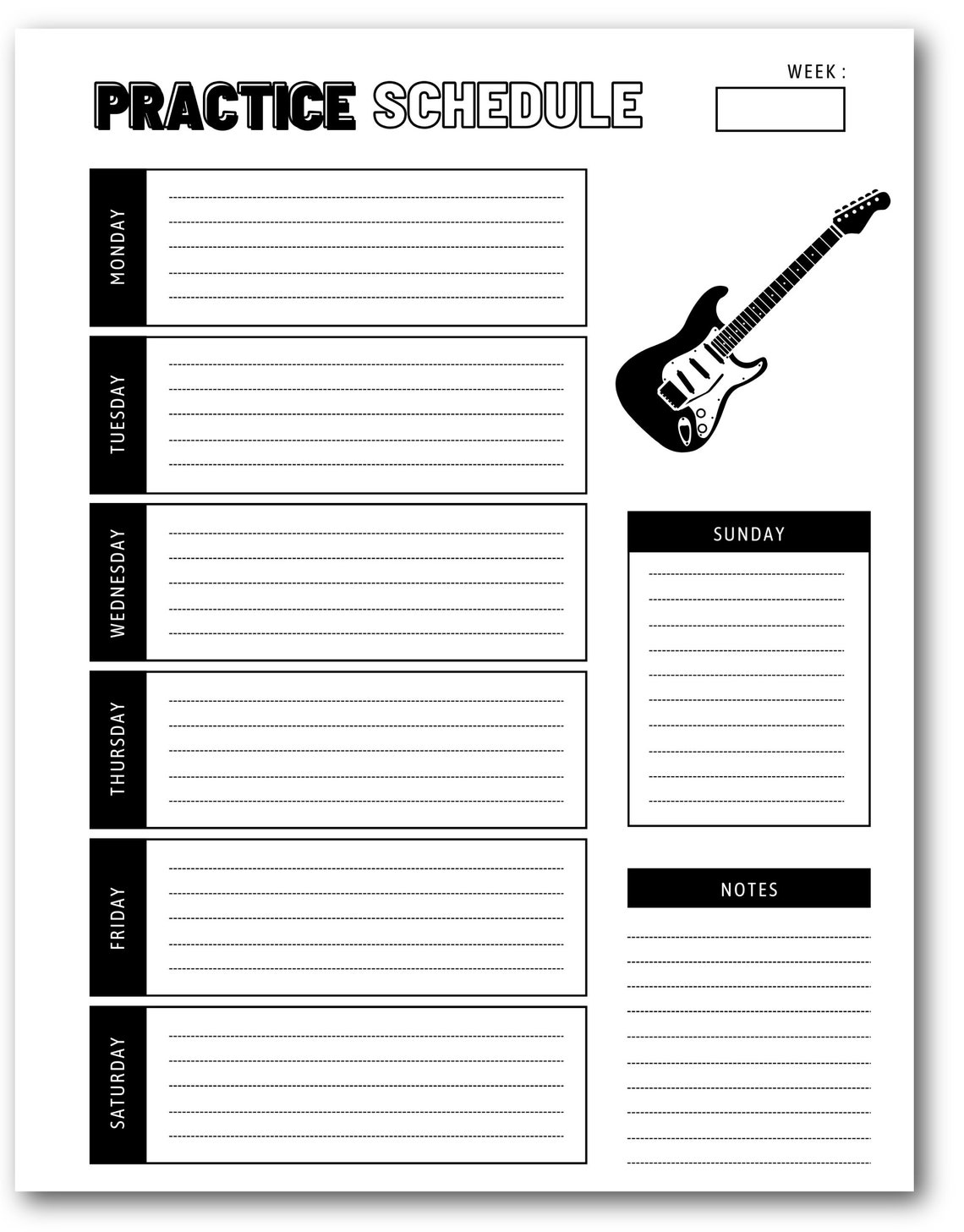 Weekly Guitar Practice Planner Printable, Study Planner, Weekly ...