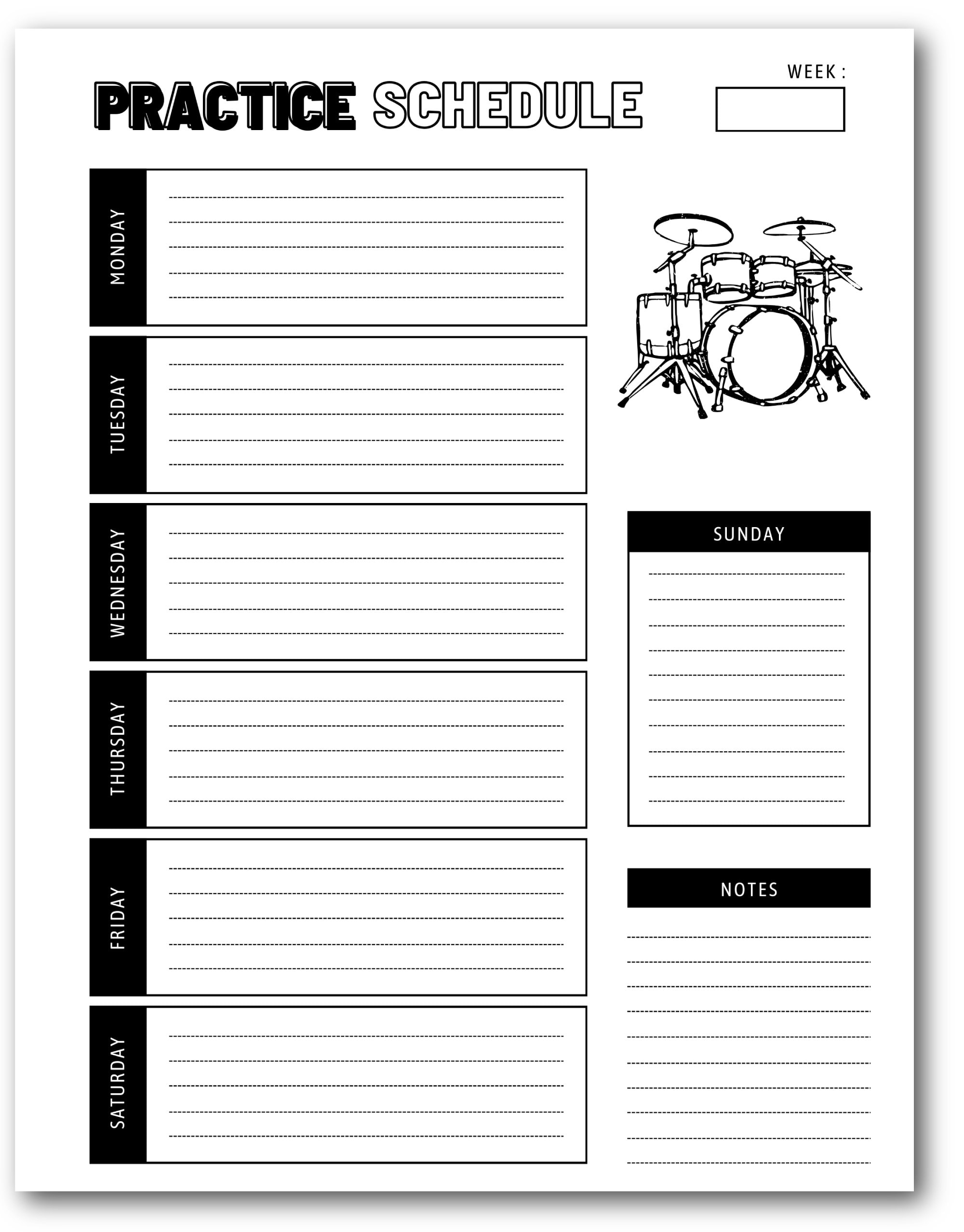 Weekly Drums Practice Planner- Printable, Study Planner, Practice ...