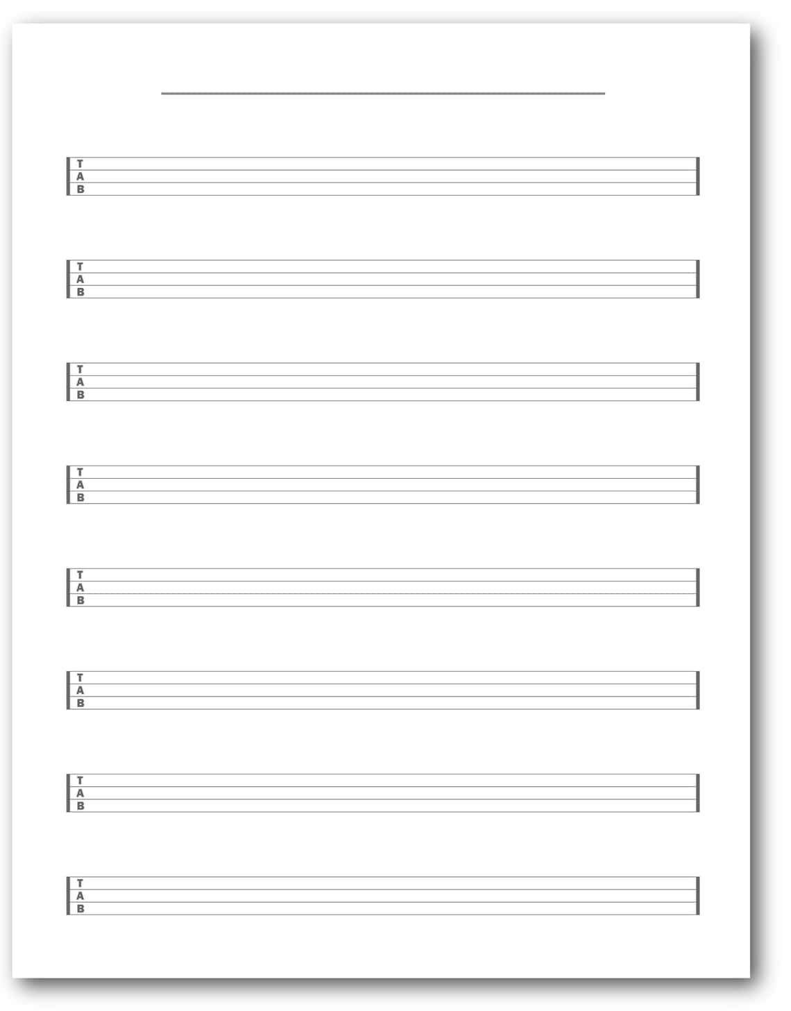 Blank 4-string Bass Guitar Tablature Printable - 8 Rows With Title ...