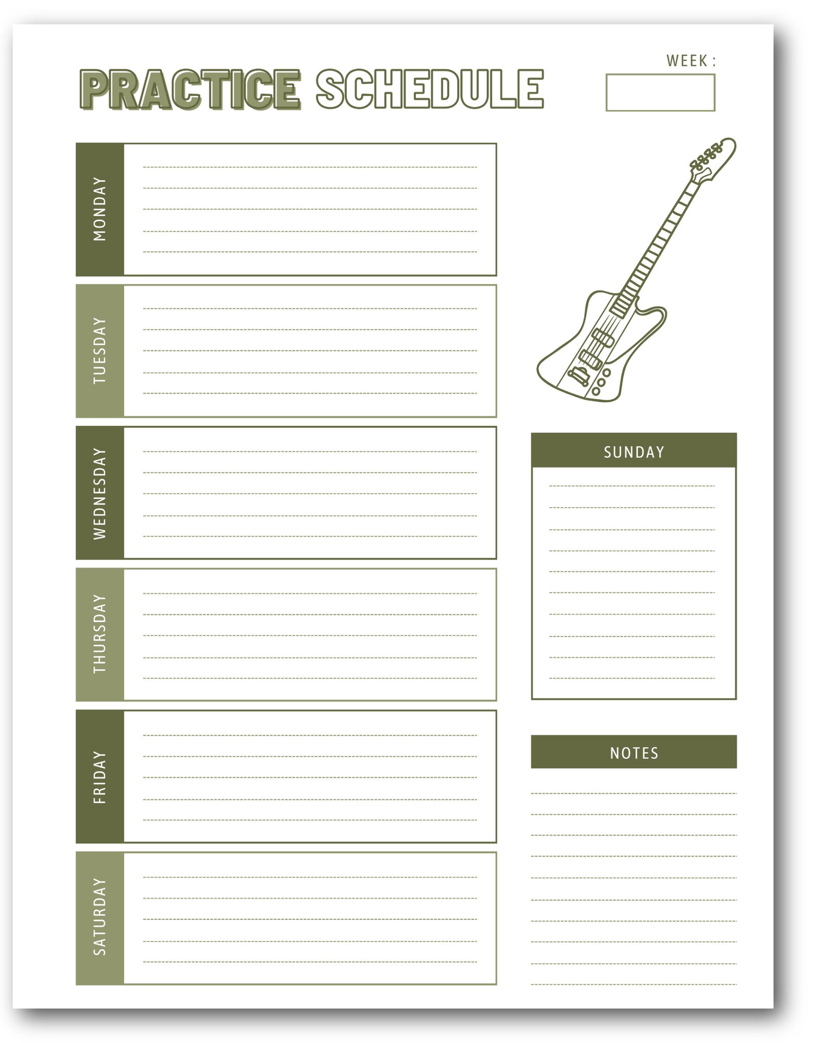 Weekly Bass Guitar Practice Planner- Printable, Study Planner, Practice ...
