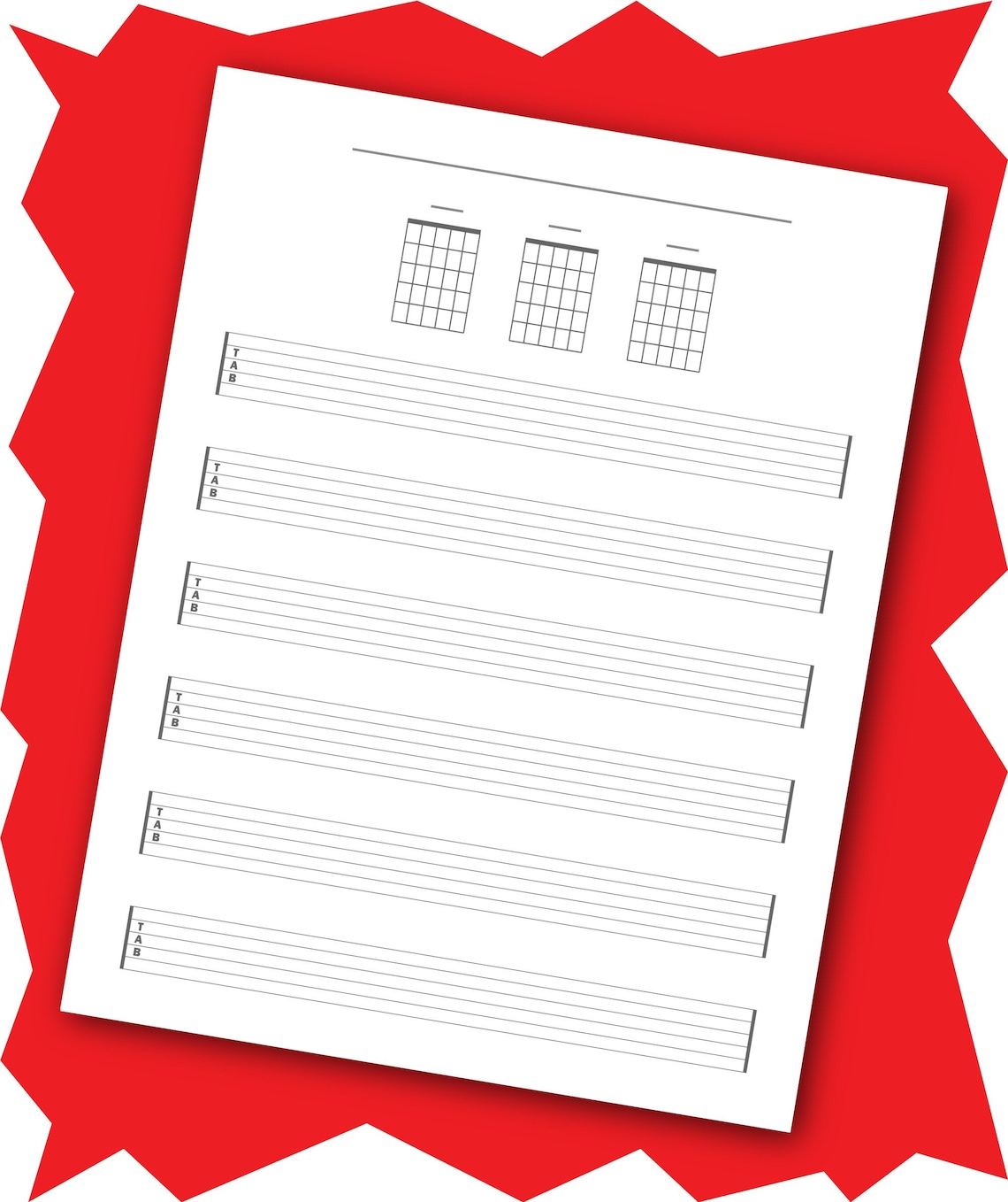 Blank Guitar Tablature With Chord Diagrams - 6 Tablature Rows, 3 Chord ...