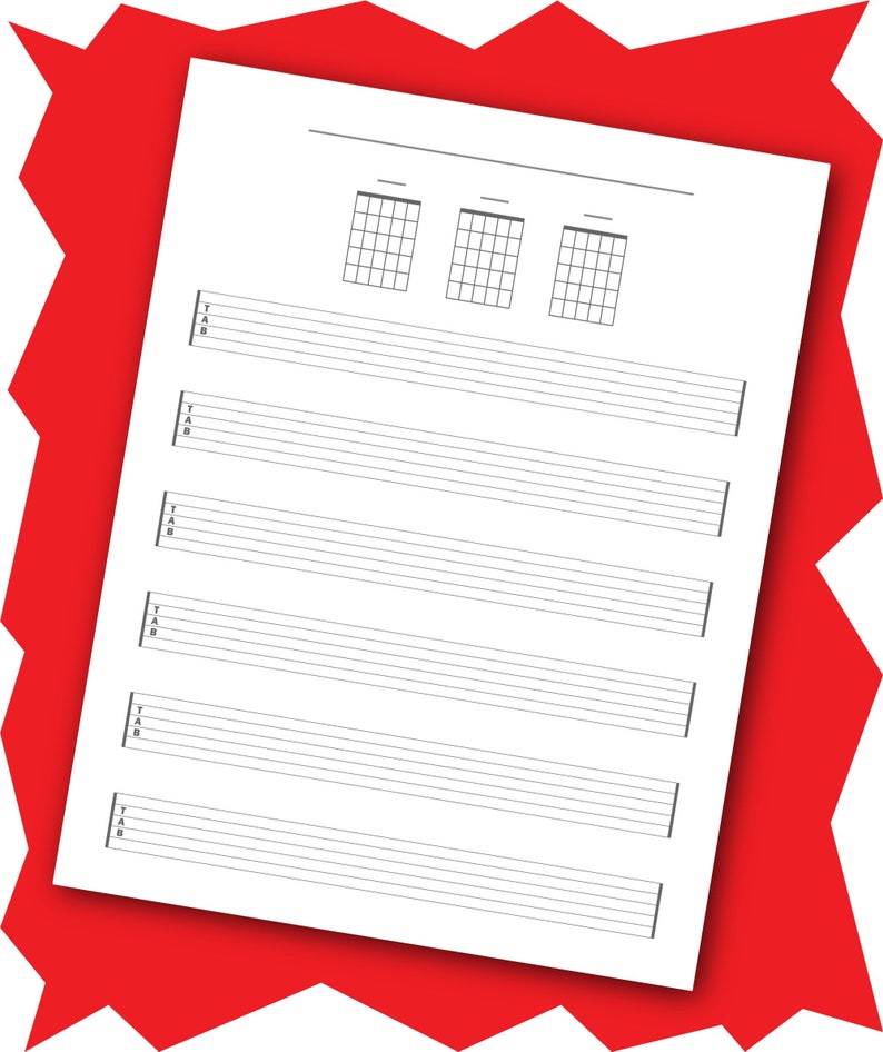 Blank Guitar Tablature With Chord Diagrams - 6 Tablature Rows, 3 Chord ...