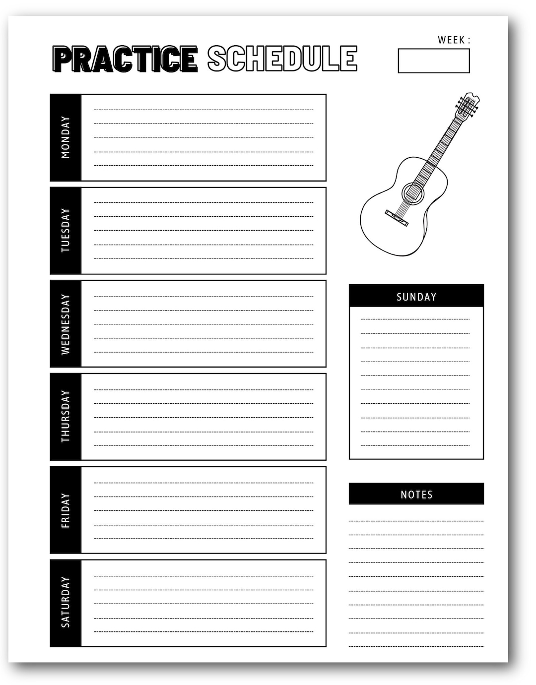 Weekly Acoustic Guitar Practice Planner- Printable, Study Planner ...