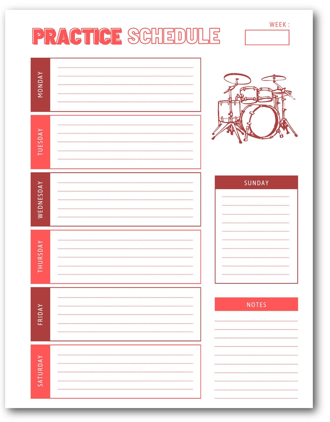Weekly Drums Practice Planner- Printable, Study Planner, Practice ...