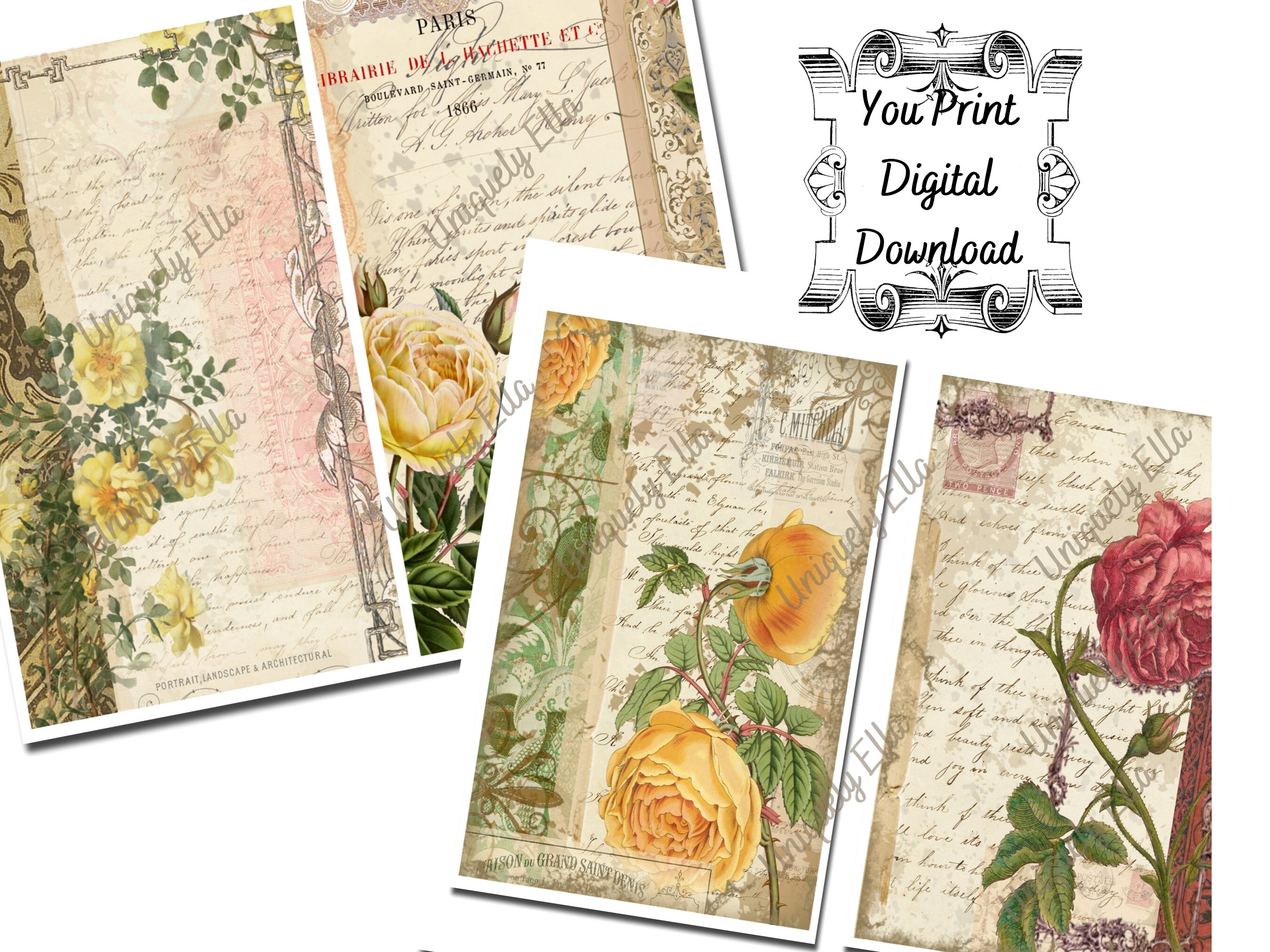 Shabby Rose Vintage Ledger Paper Antique Ephemera - Etsy