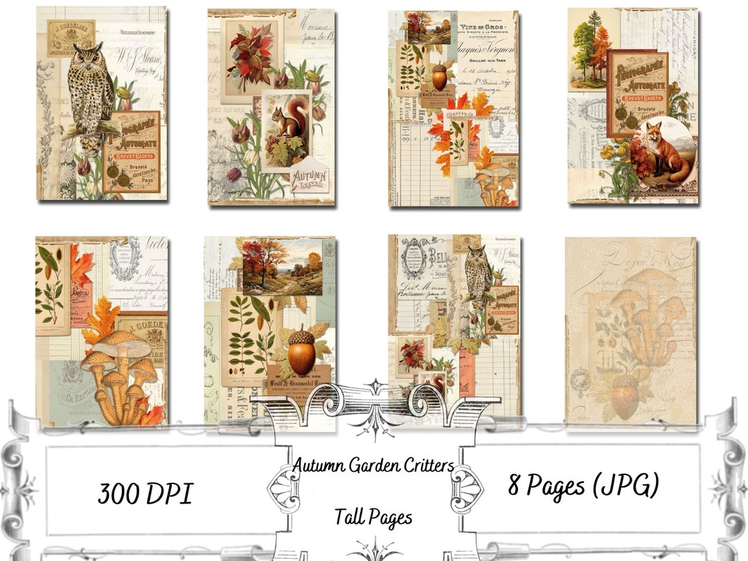 Autumn Garden Critters - Tall Collage Fall Pages - Printable Pages ...