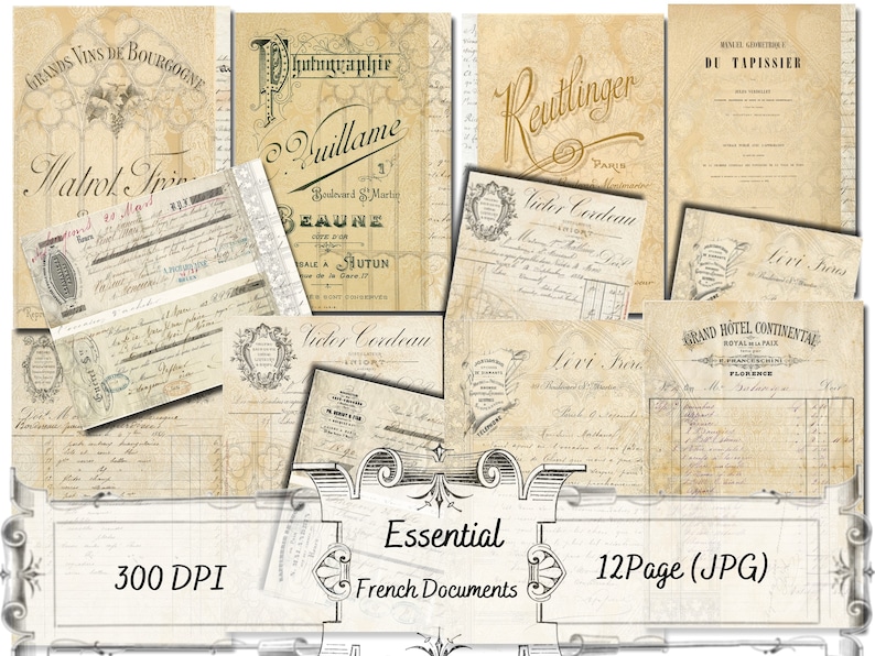 Vintage French Documents - Essentials - Antique Ephemera - Printable ...