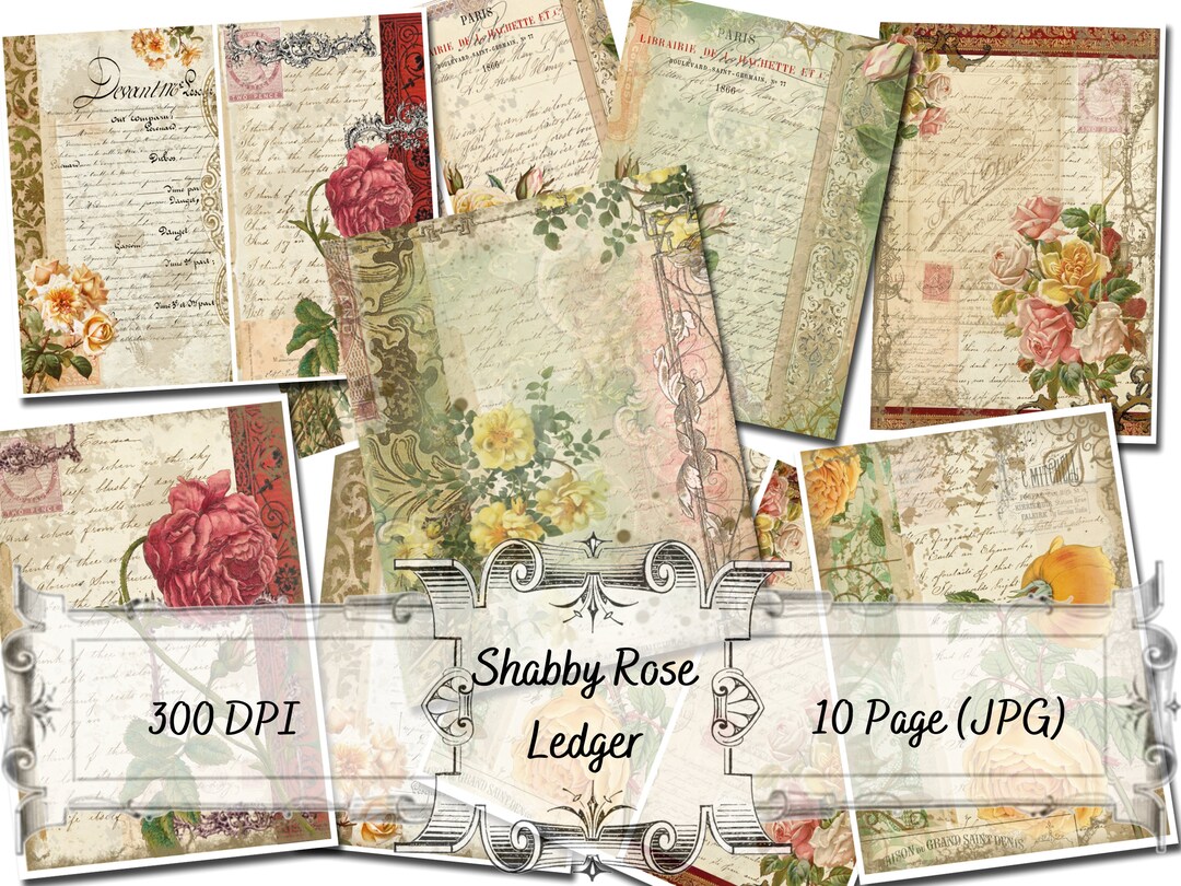 Shabby Rose Vintage Ledger Paper - Antique Ephemera - Printable Paper ...