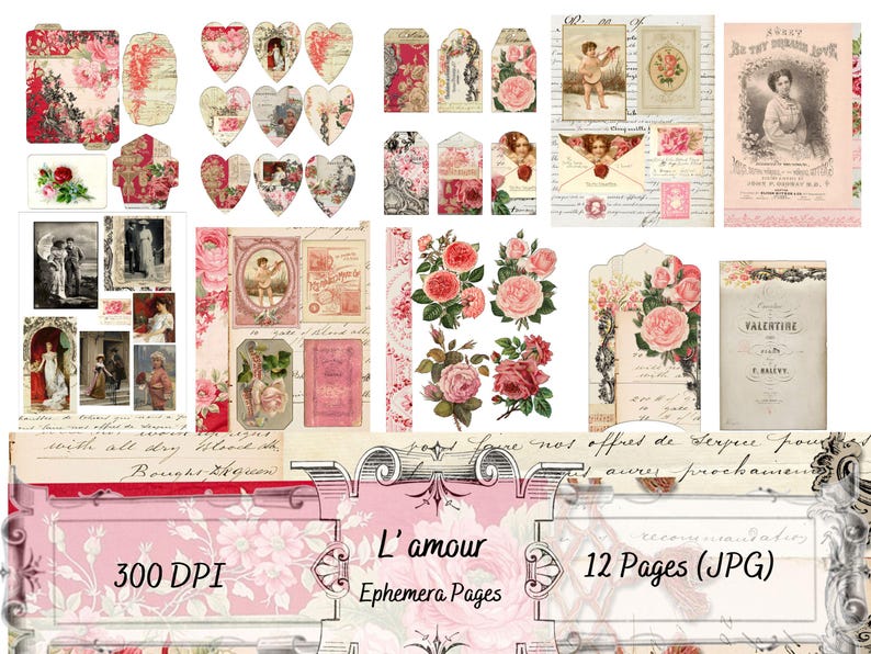 L' Amour Ephemera Pages - Pink and Red - Printable Pages - Junk ...