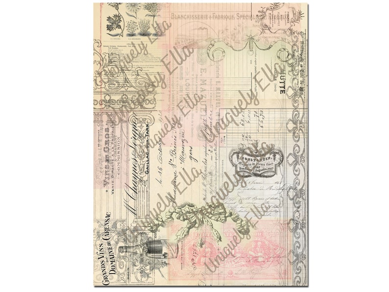Document Collage Essentials Antique Ephemera in Pink - Etsy