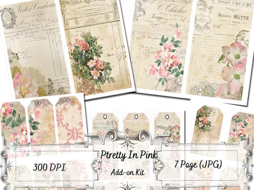 Pretty in Pink Add on Kit - Shabby and Faded - Tag - Journaling Cards ...