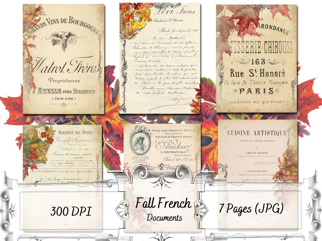 Fall French Documents - Printable Pages - Junk Journaling - Digital ...