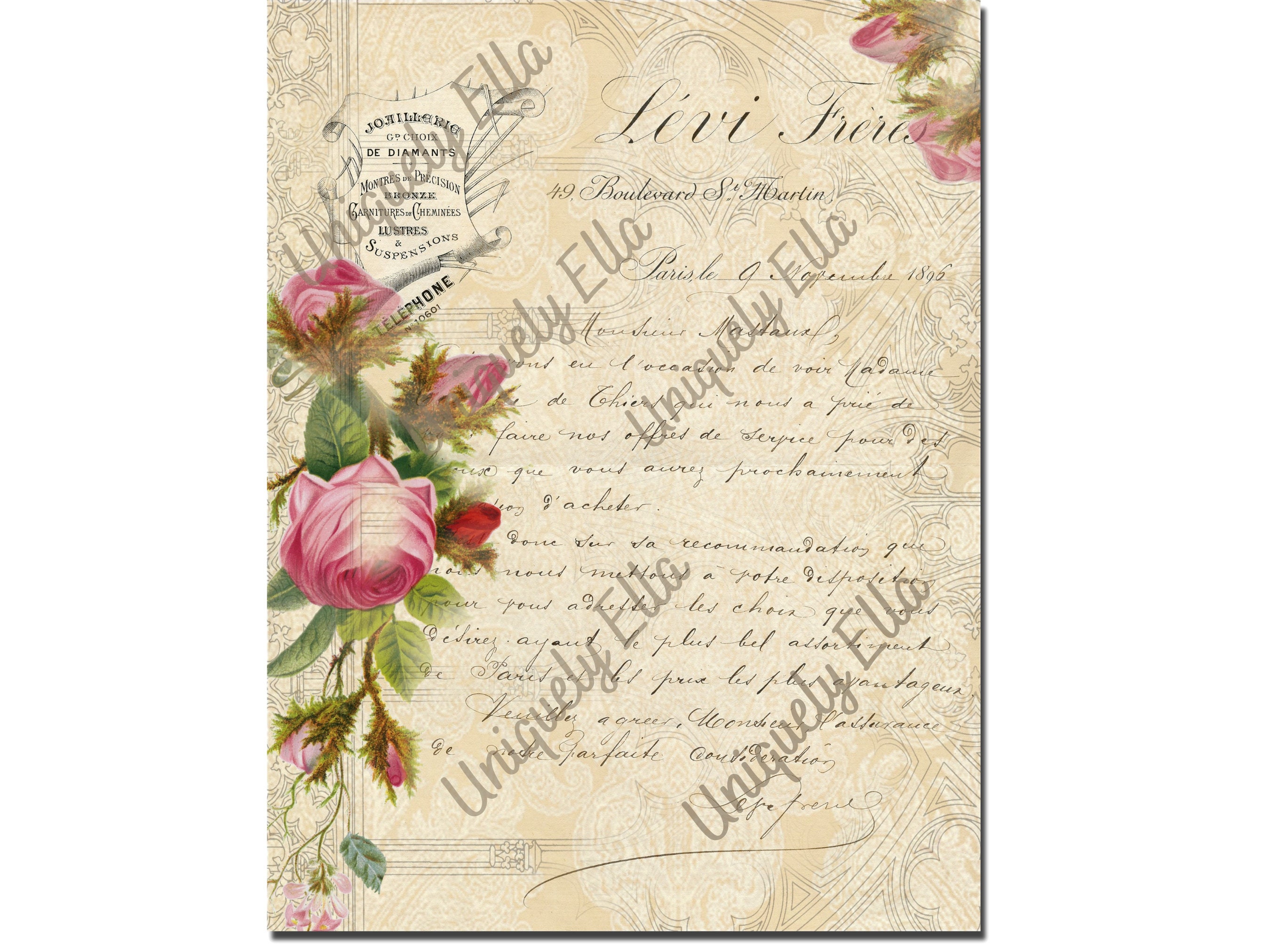 Vintage French Documents With Florals - Journal Pages - Background ...