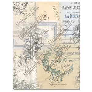 Document Collage - Essentials - Antique Ephemera - in Pink Green and ...