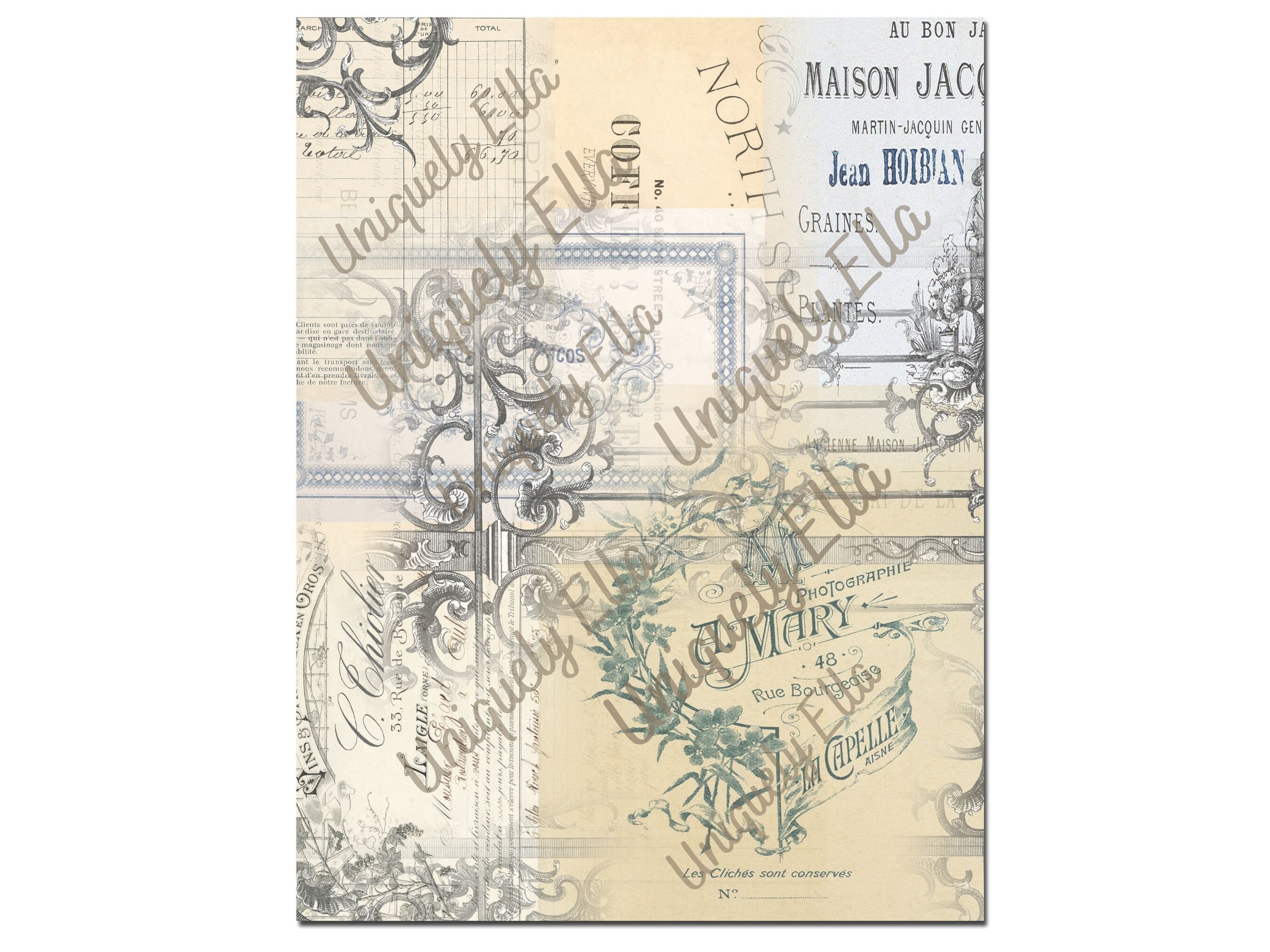 Document Collage - Essentials - Antique Ephemera - in Pink Green and ...
