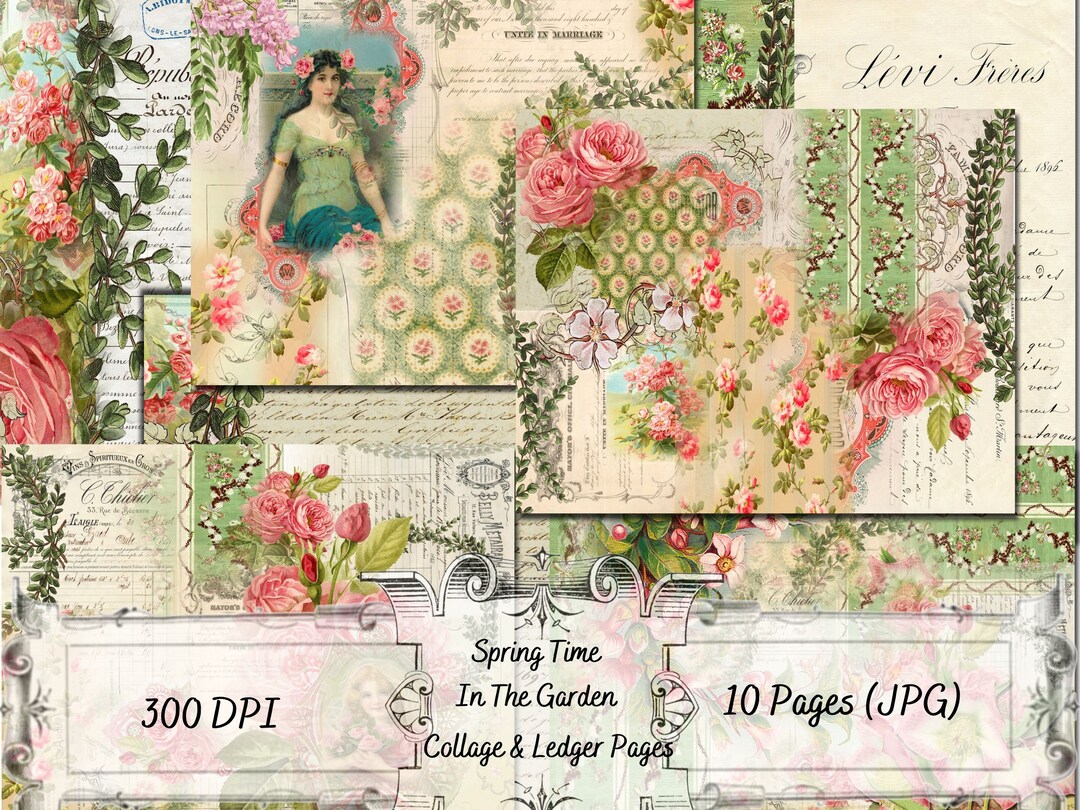 Spring Time in the Garden - Collage Pages - Printable Paper - Journal ...