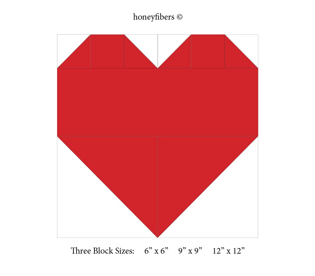 Heart Quilt Block Pattern, Instant Download, THREE Quilt Block Sizes: 6 ...