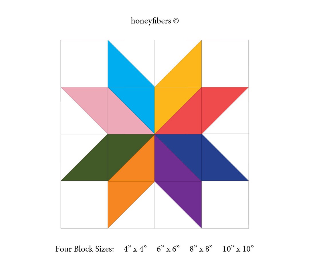 Colorful Pinwheel Star Pattern, Instant Download, FOUR Quilt Block ...