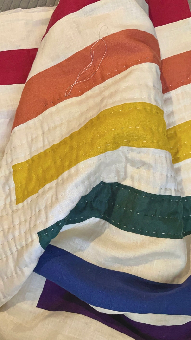Rainbow Stripes Linen Quilt Hand Stitched Linen Quilt MADE TO ORDER All ...