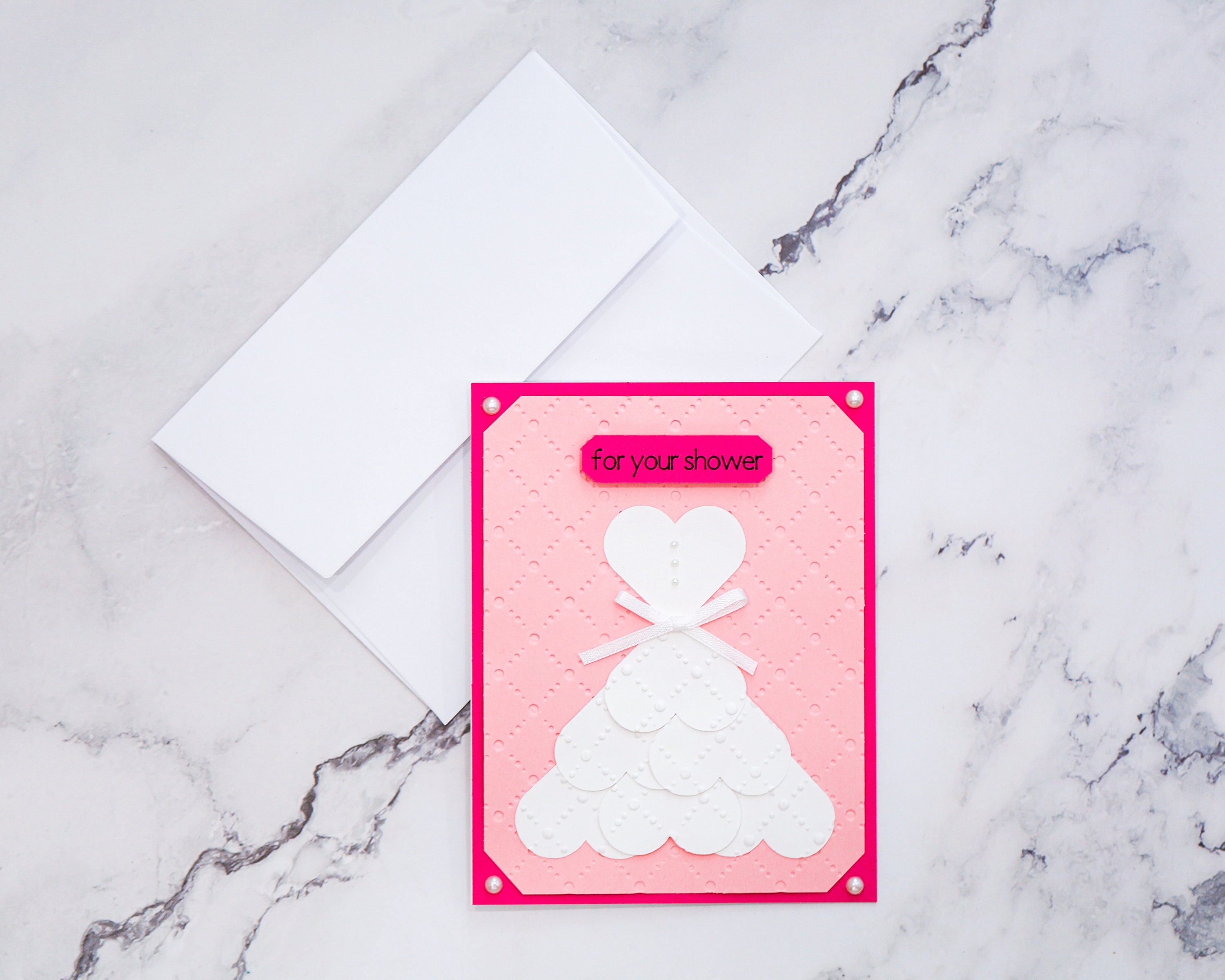 Pink and White Bridal Shower Card, Handmade Bridal Shower Card, Unique ...