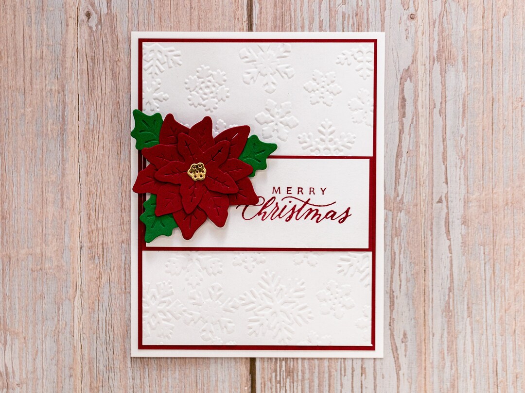 3D Poinsettia Christmas Card, Merry Christmas Card, Embossed Card ...